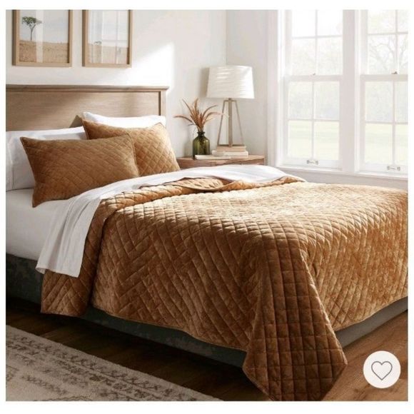 Threshold | Bedding | Fullqueen Velvetdiamond Stitch Caramel Quilt ...